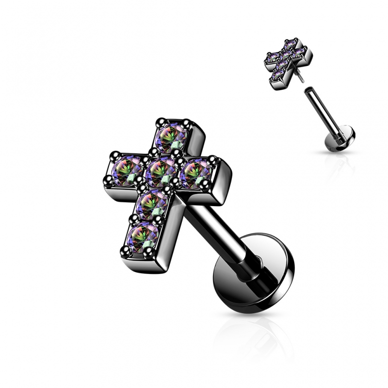 Piercing cross ingelegd met steentjes zwart 8mm - LMPiercings.nl Piercing cross ingelegd met steentjes zwart 8mm - LMPiercings.nl